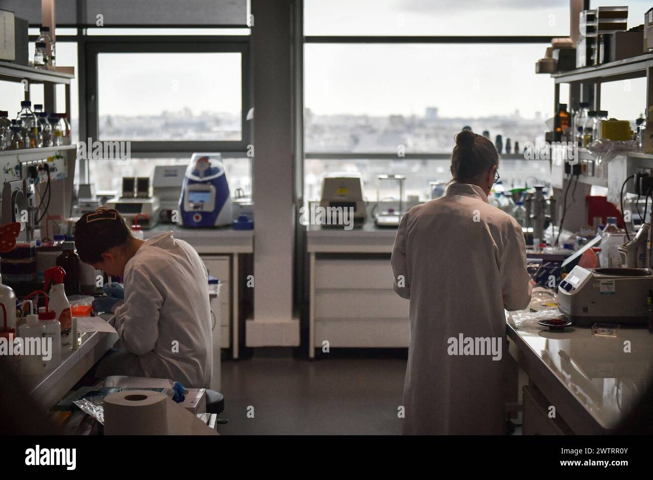 Paris, France. 19th Mar, 2024. Researchers work at the Institut Necker ...