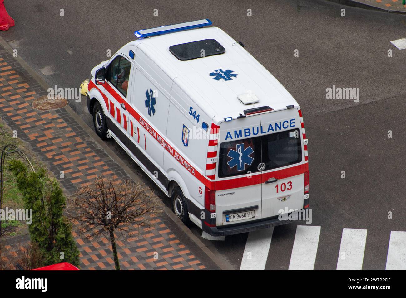 Emergency medical vehicle. 103 Ukrainian ambulance on the street ...