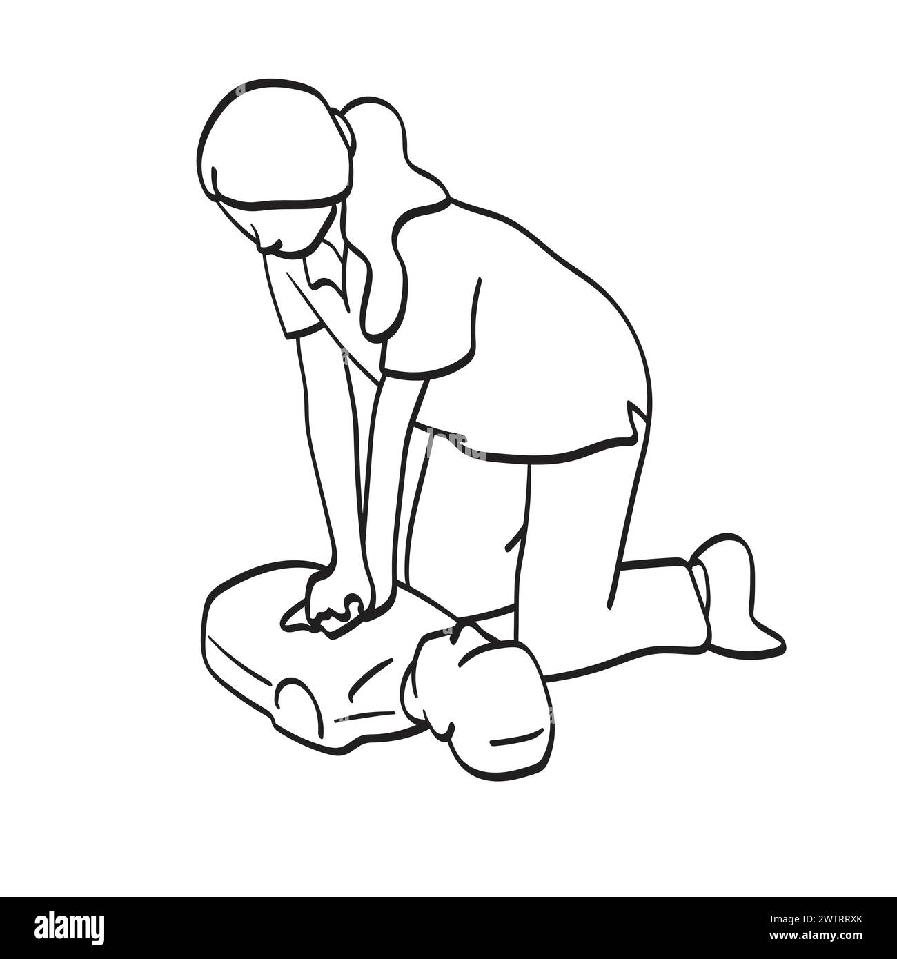 woman learning CPR skills illustration vector hand drawn isolated on white background Stock ...