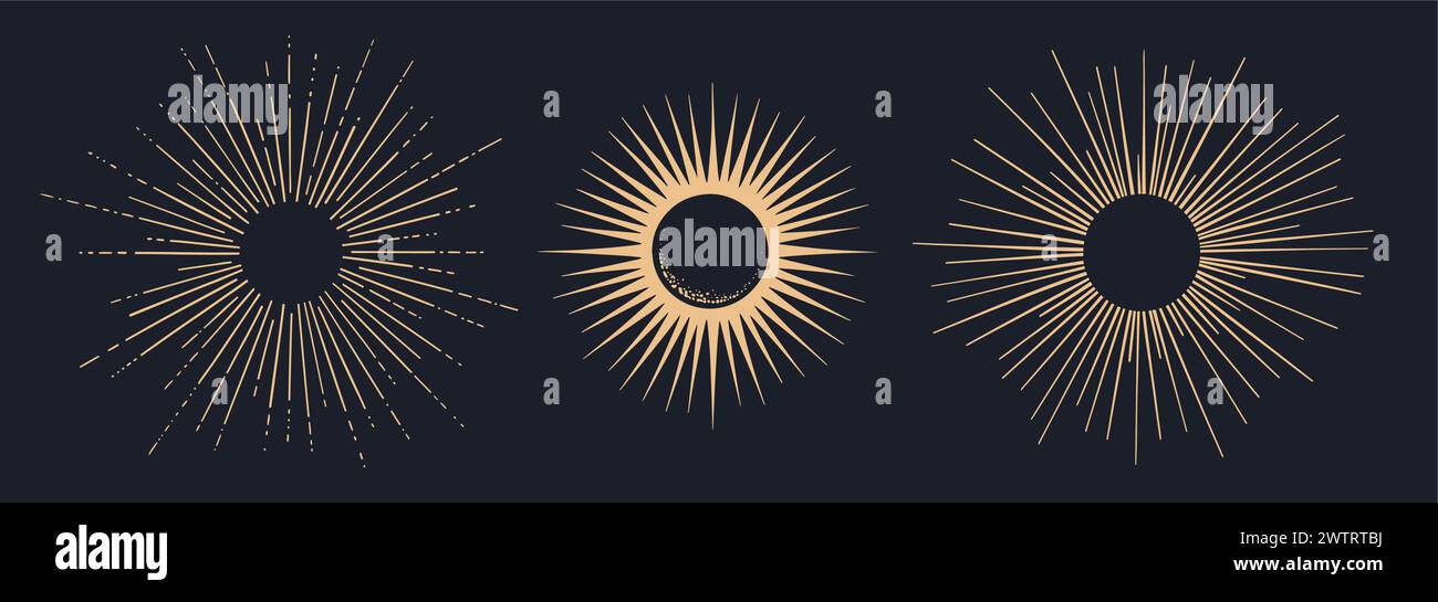 Sunburst, sun light ray. Vintage graphic set of light rays, sunburst ...