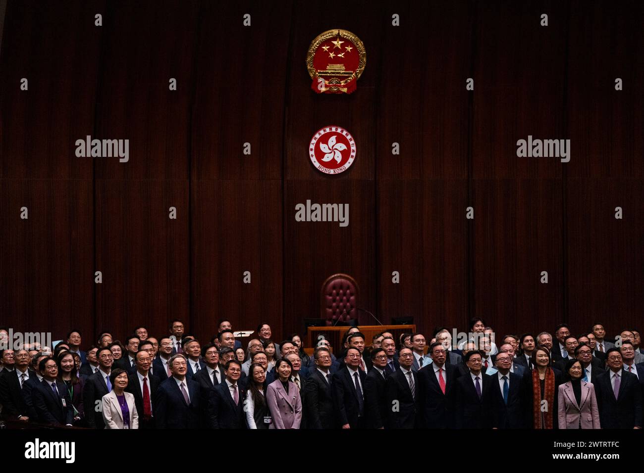 Hong Kong's Chief Executive John Lee, fifth foreground left, pose for ...