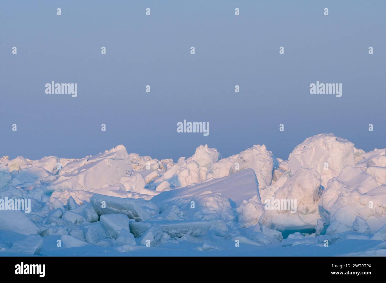 Seascape of rough pack ice over the Chukchi sea in springtime, off ...