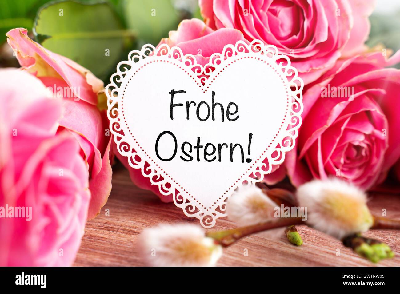 March 19, 2024: Happy Easter Greeting on a heart-shaped greeting card ...