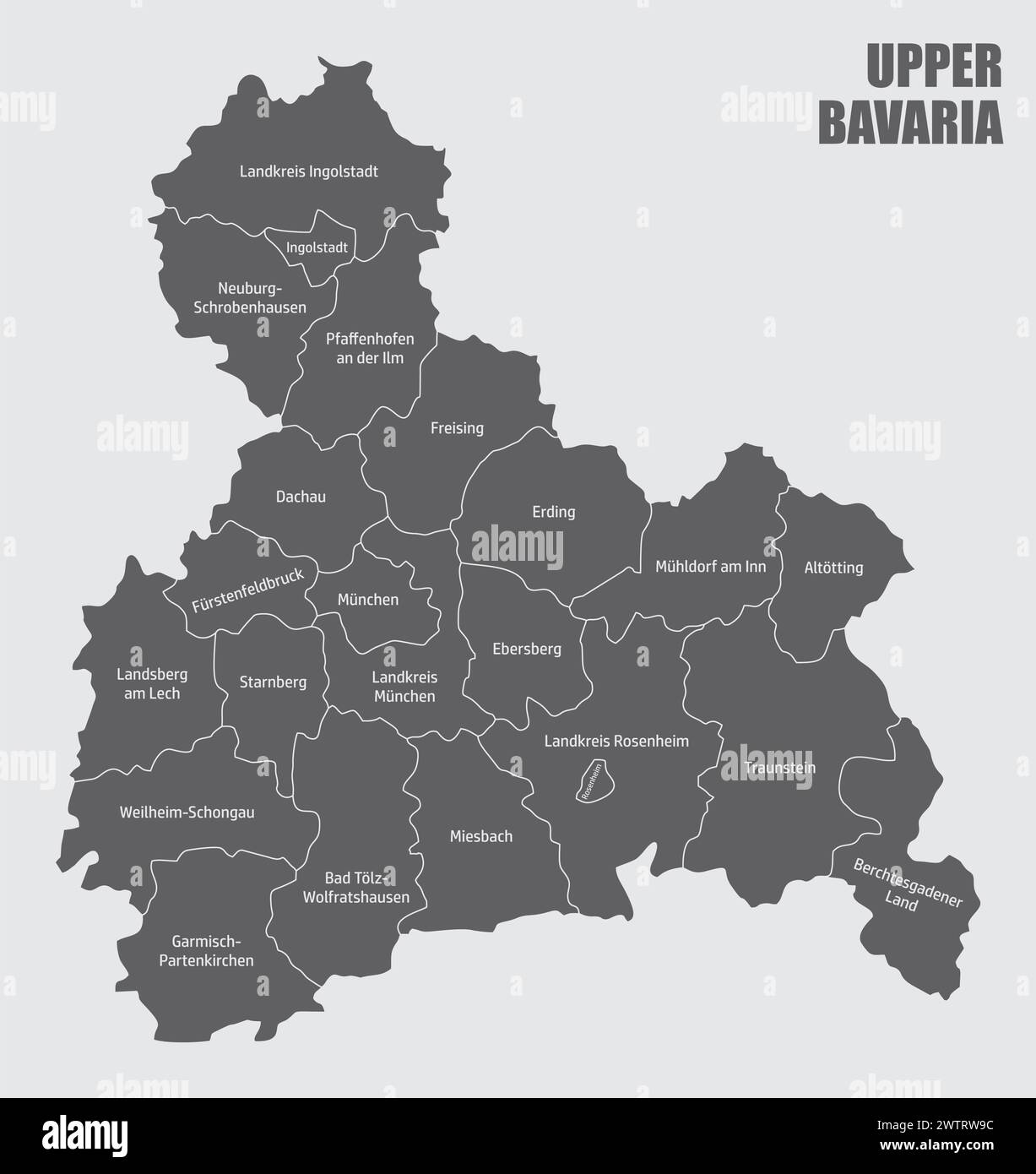 The administrative map of Upper Bavaria region, Germany Stock Vector Image & Art - Alamy