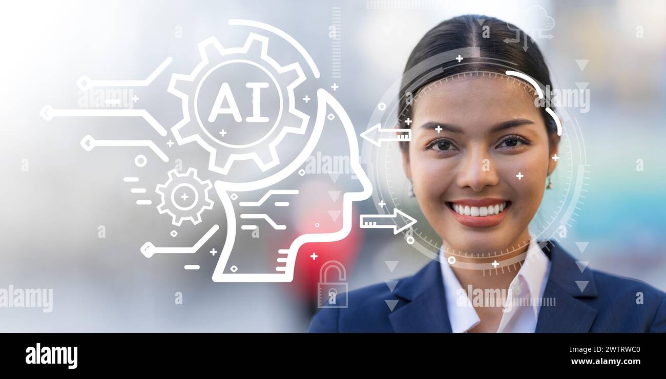 Portrait of smiling business woman with ai technology, Artificial ...