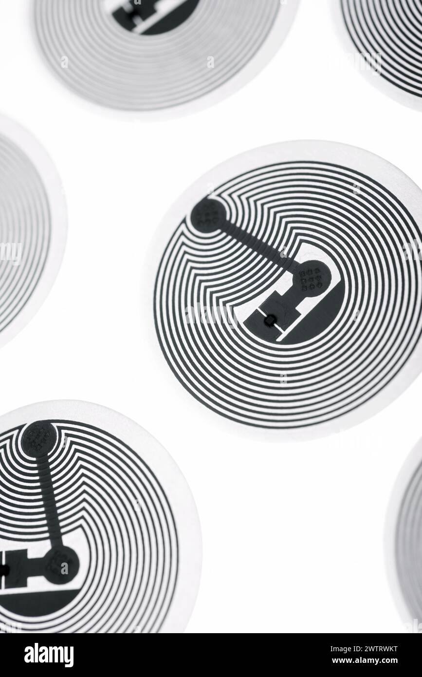 Close-up of rfid tags used as a remote data storage and retrieval ...
