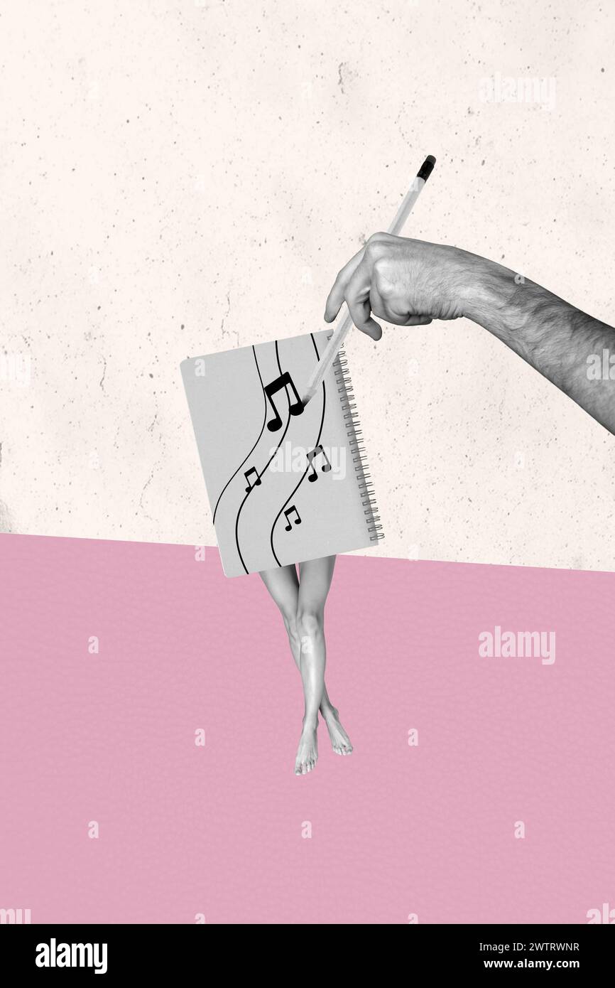 3d retro abstract creative artwork template collage of arm writing ...