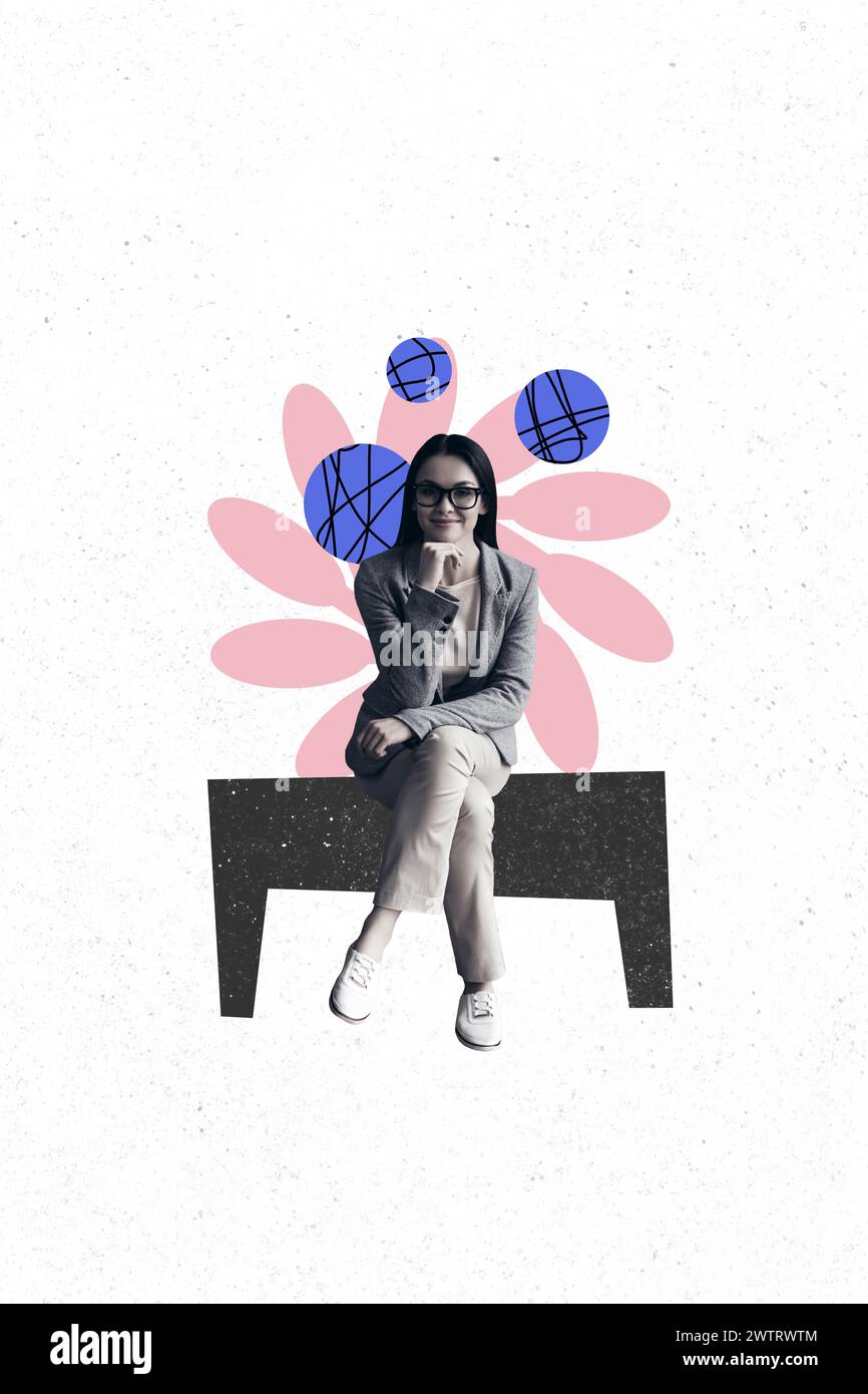 Composite collage image of young confident female entrepreneur office ...