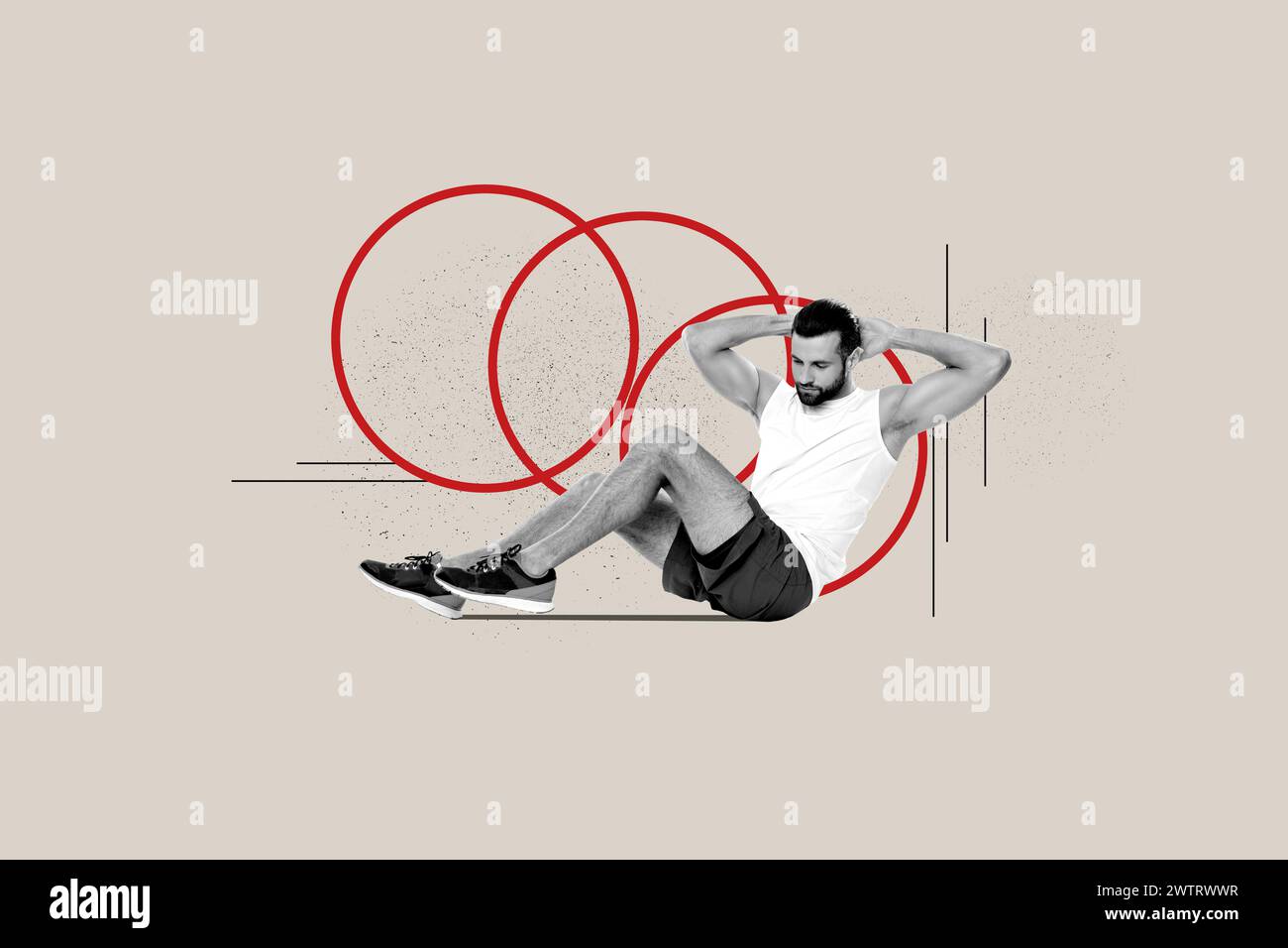 Collage 3d image of pinup pop retro sketch of young guy sportsman press ...