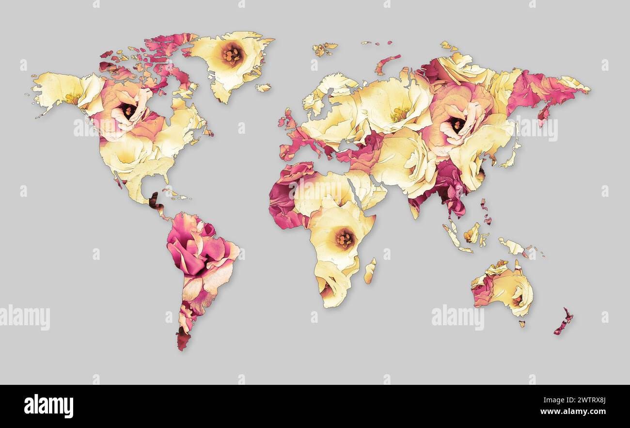 World map made of beautiful flowers on grey background, banner design ...