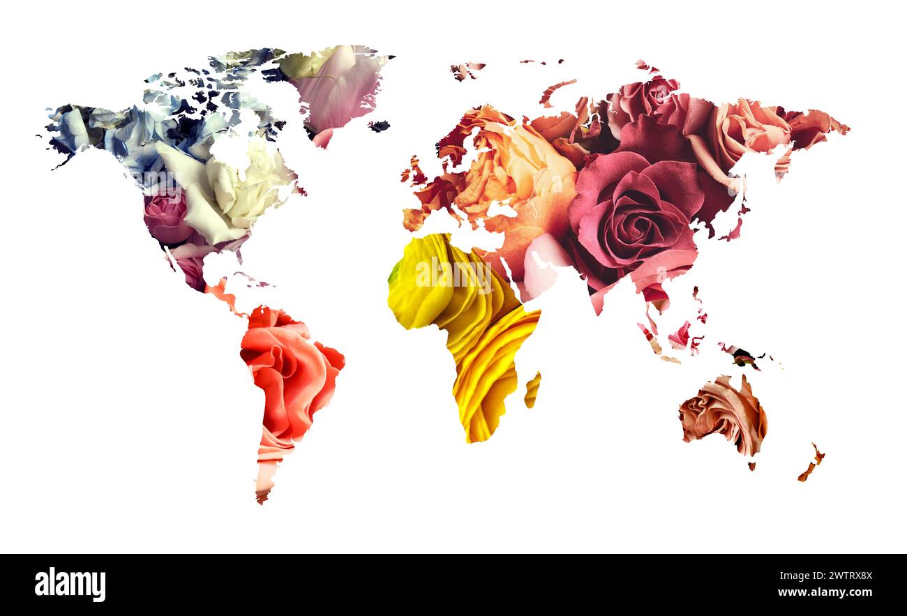 World map made of beautiful flowers on white background, banner design ...