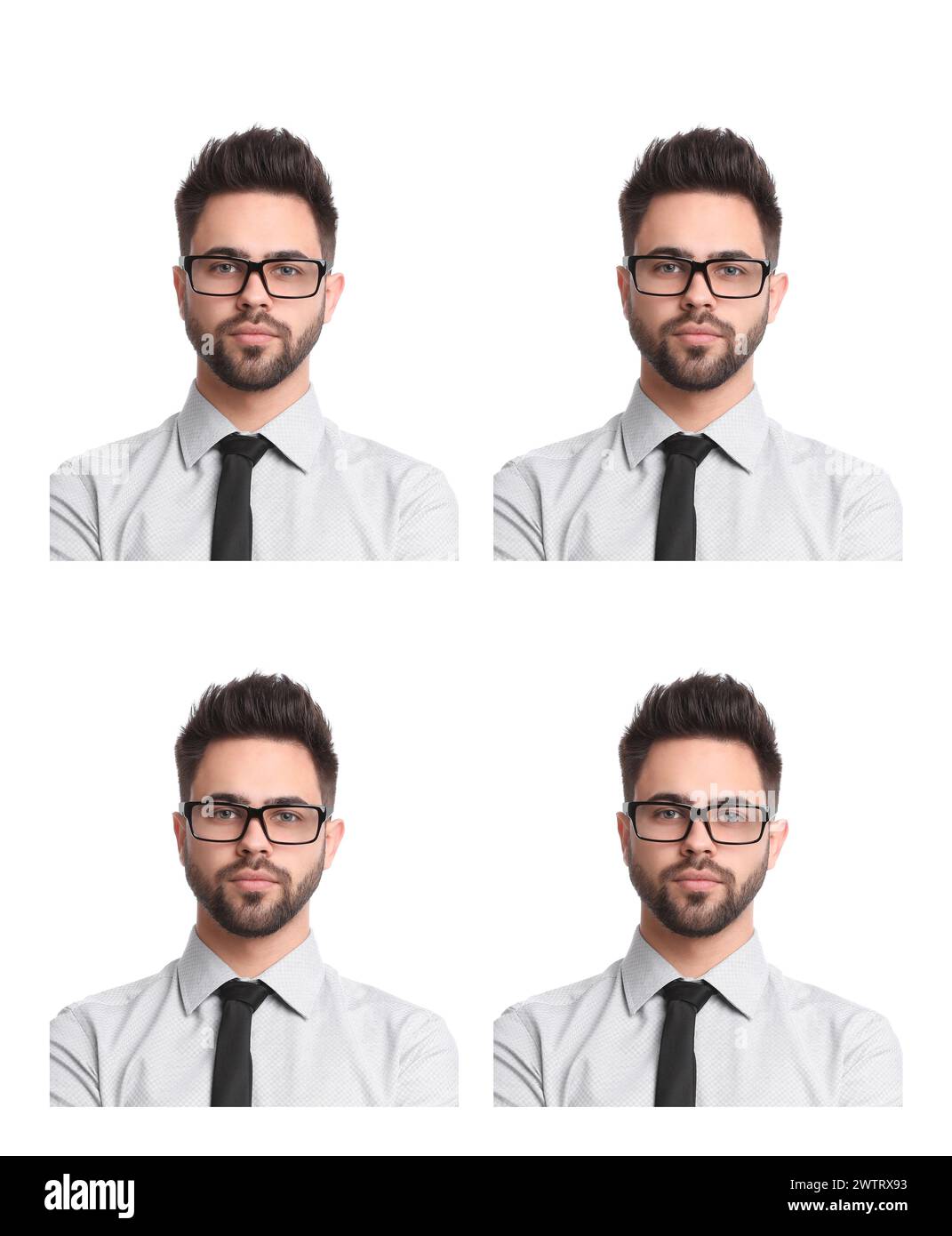 Passport photo, collage. Man on white background, set of photos Stock ...