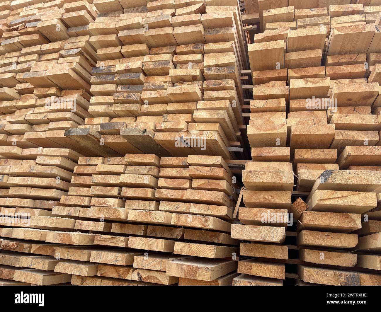 Stacked Timber Planks at a Lumberyard Awaiting Transportation. Stacked ...