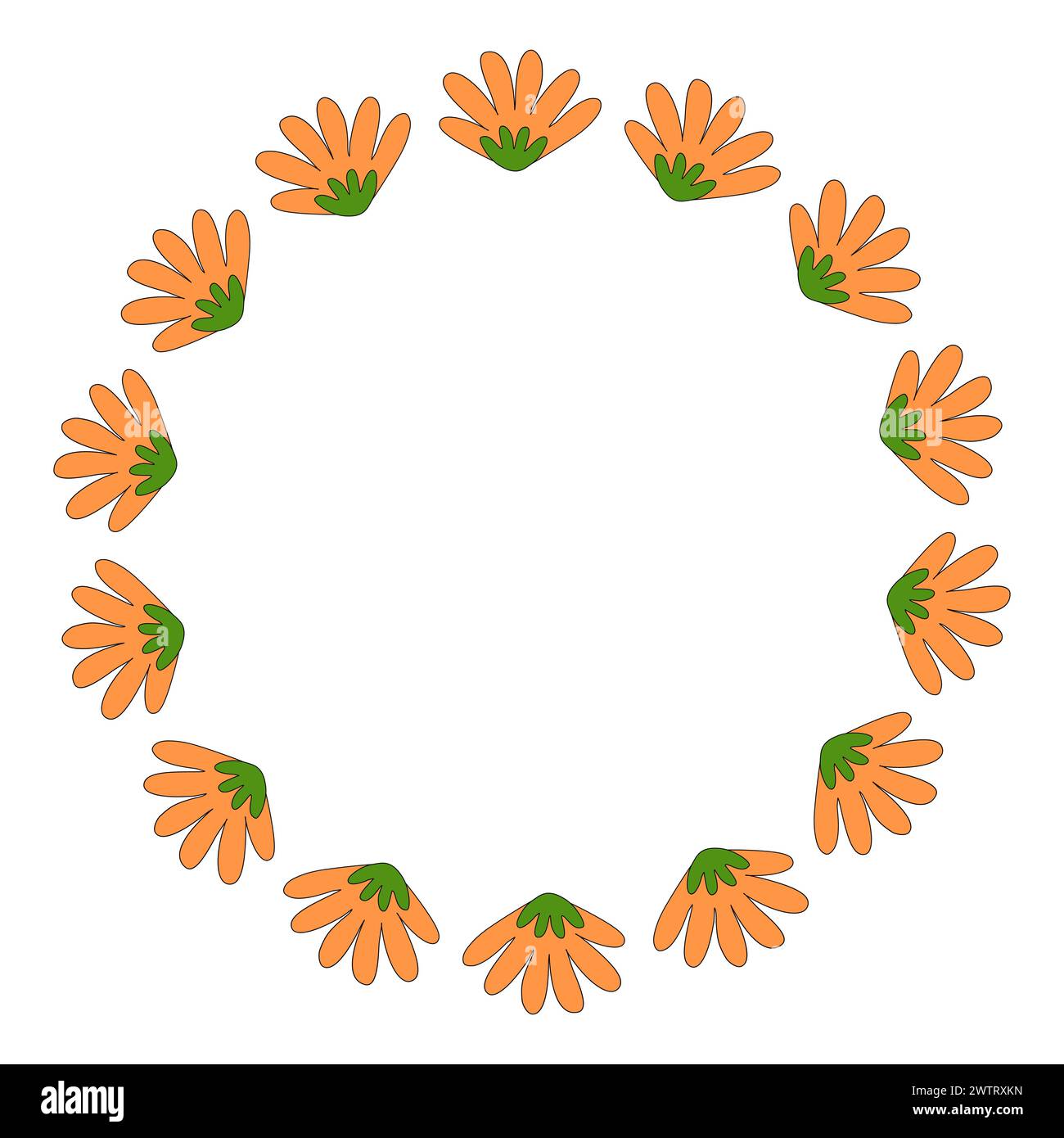 Round flower frame from simple orange flowers, spring design element ...