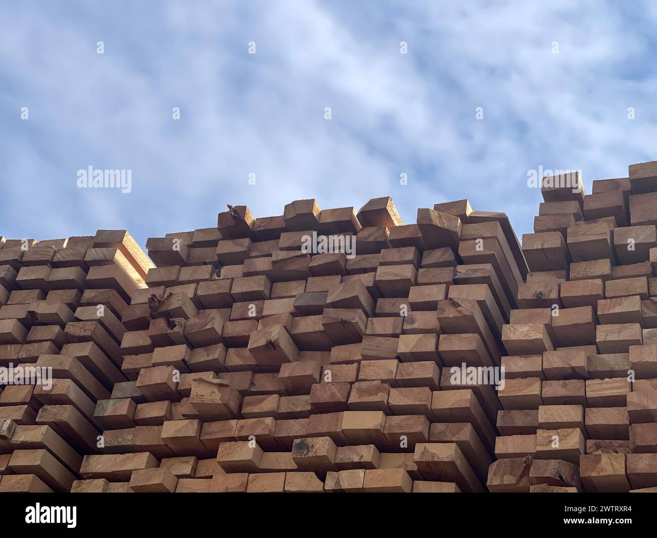Stacked Timber Planks at a Lumberyard Awaiting Transportation. Stacked ...