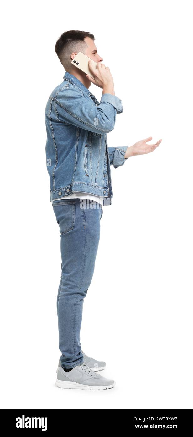 Man in jacket talking Cut Out Stock Images & Pictures - Alamy