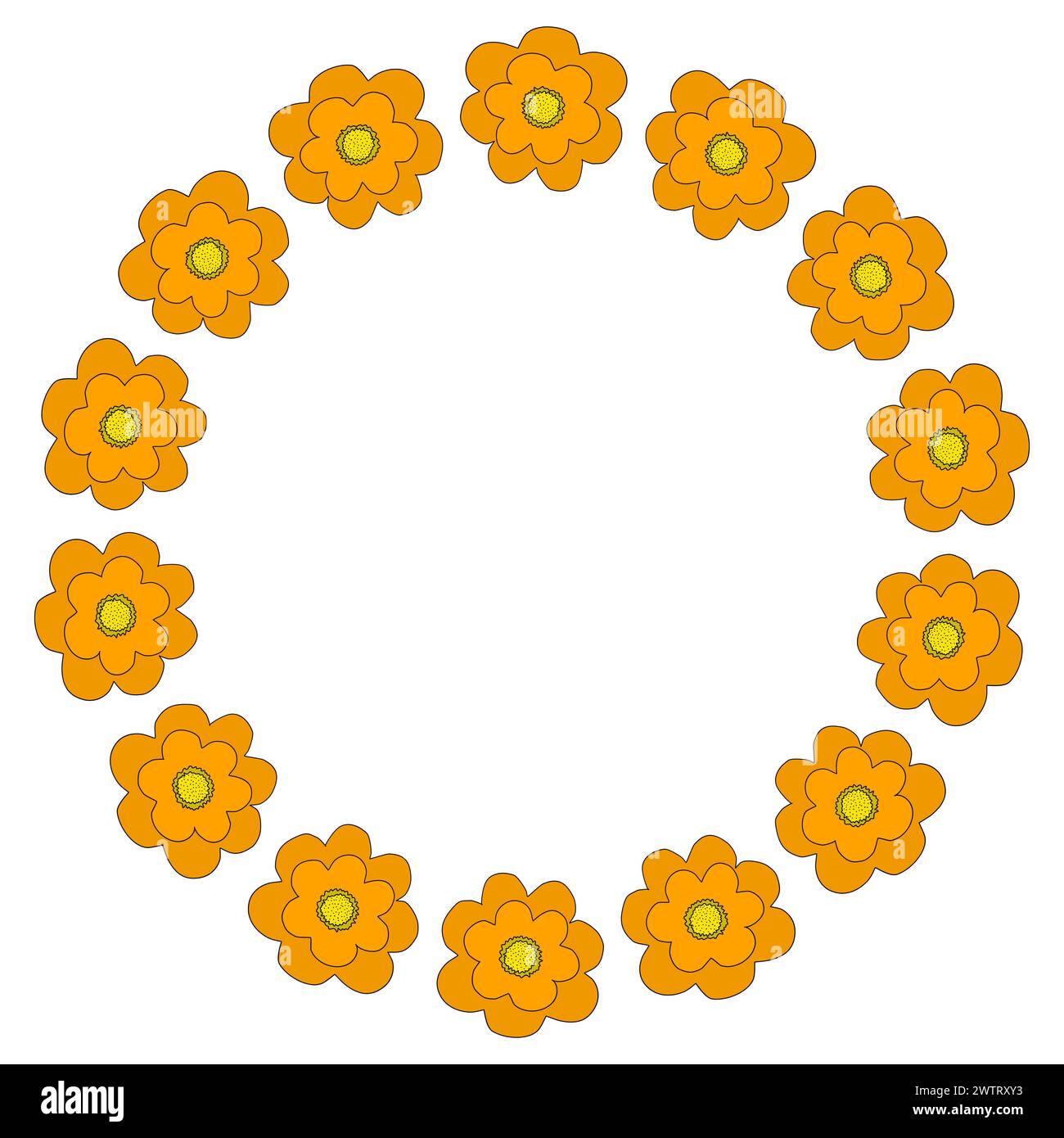 Round flower frame from simple yellow flowers, spring design element ...