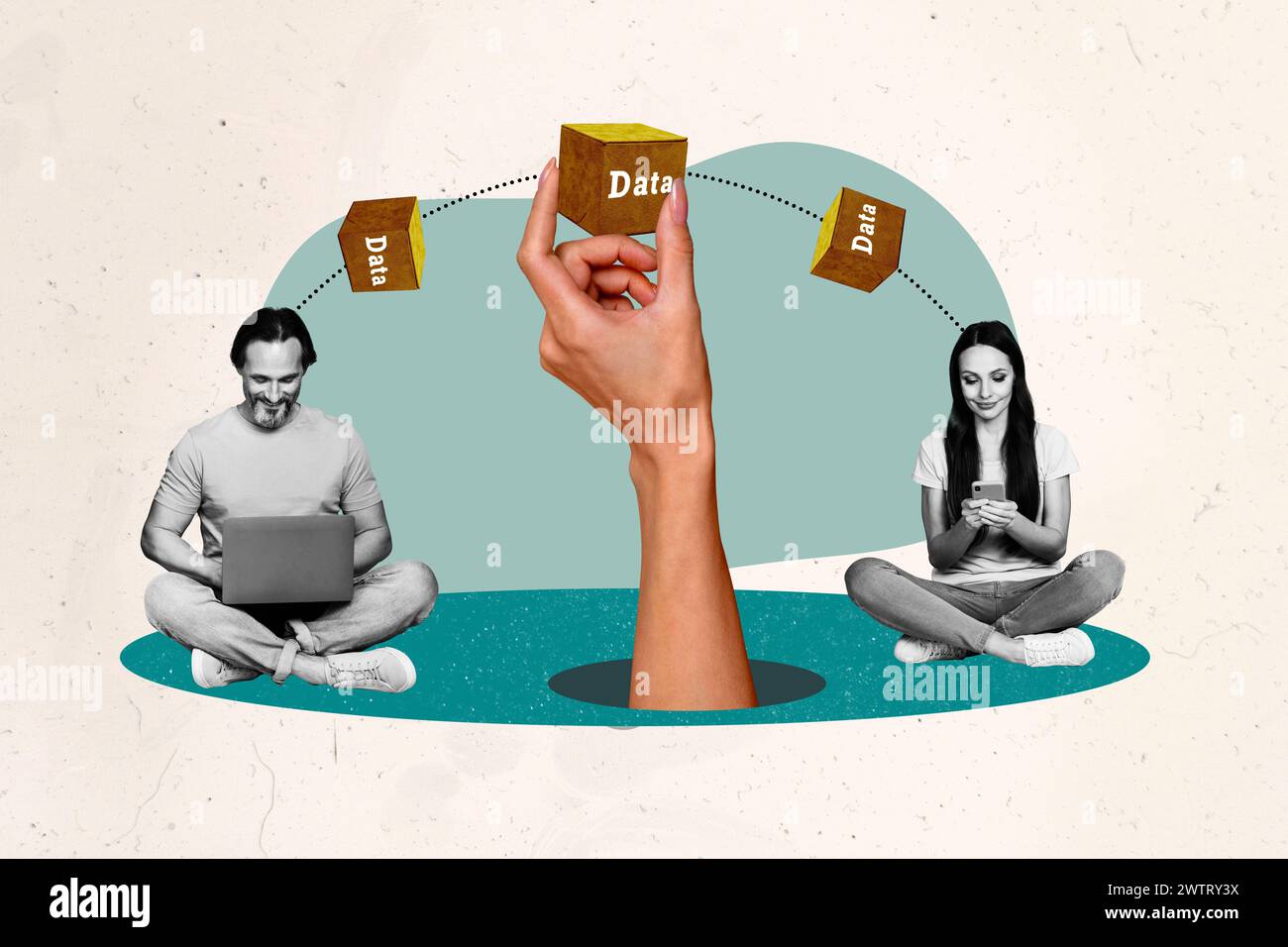Collage young digital internet users data information transfer via web ...