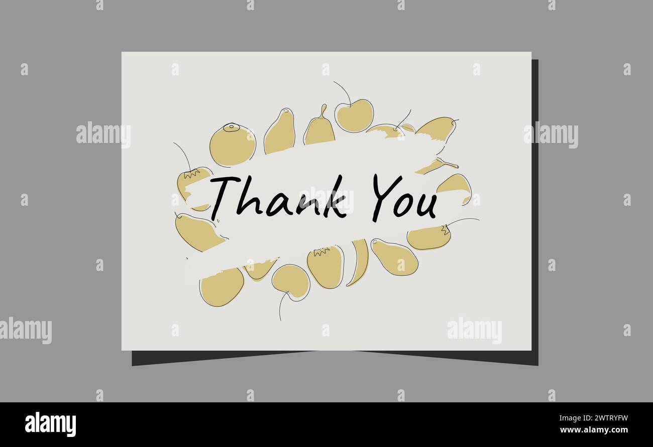 Thank you card with fruits pattern, font lettering, and brush stroke ...