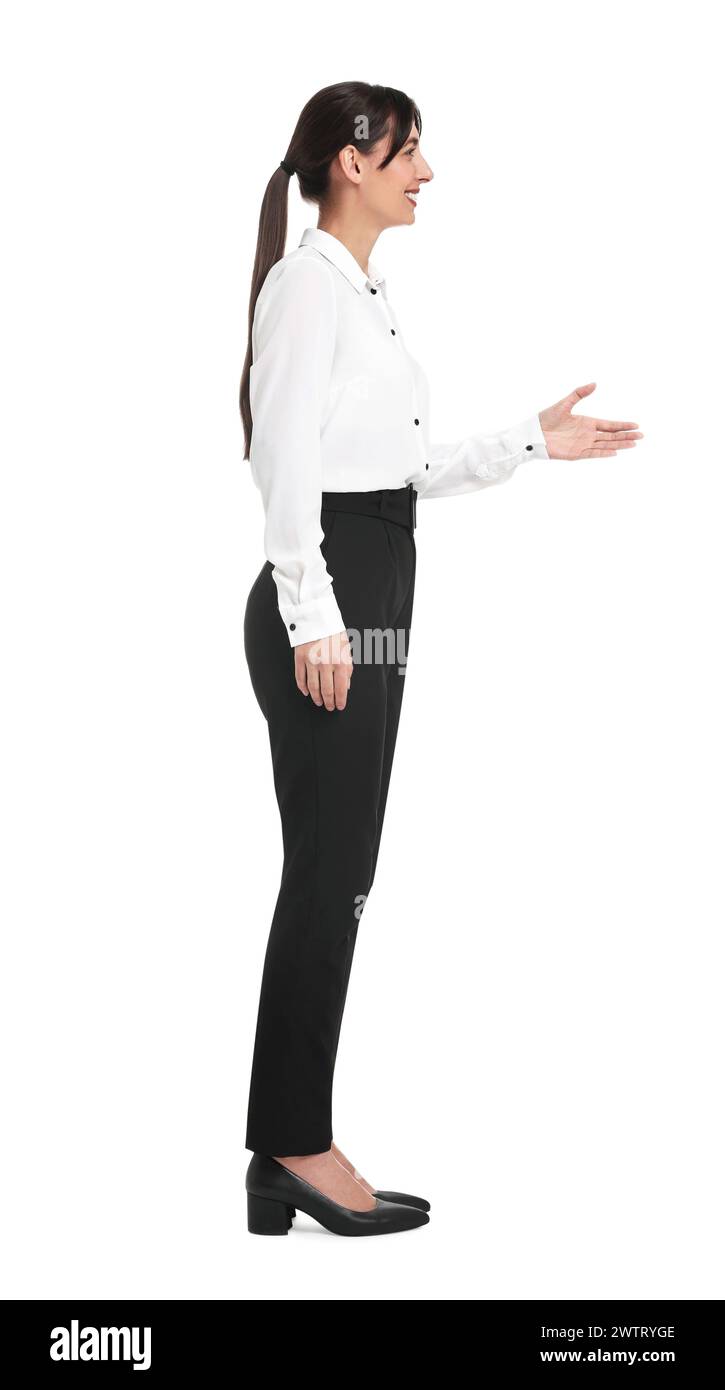 White happy woman greeting Cut Out Stock Images & Pictures - Alamy