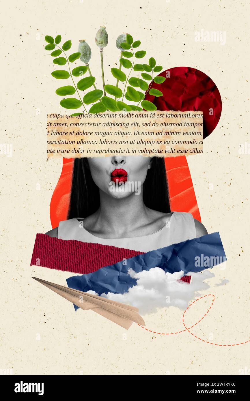 Collage photo of anonymous lady with red lipstick pomade kisses sending ...