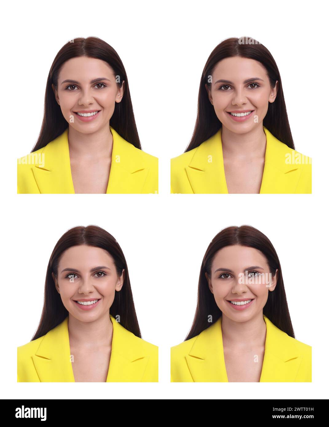 Passport photo, collage. Woman on white background, set of photos Stock ...