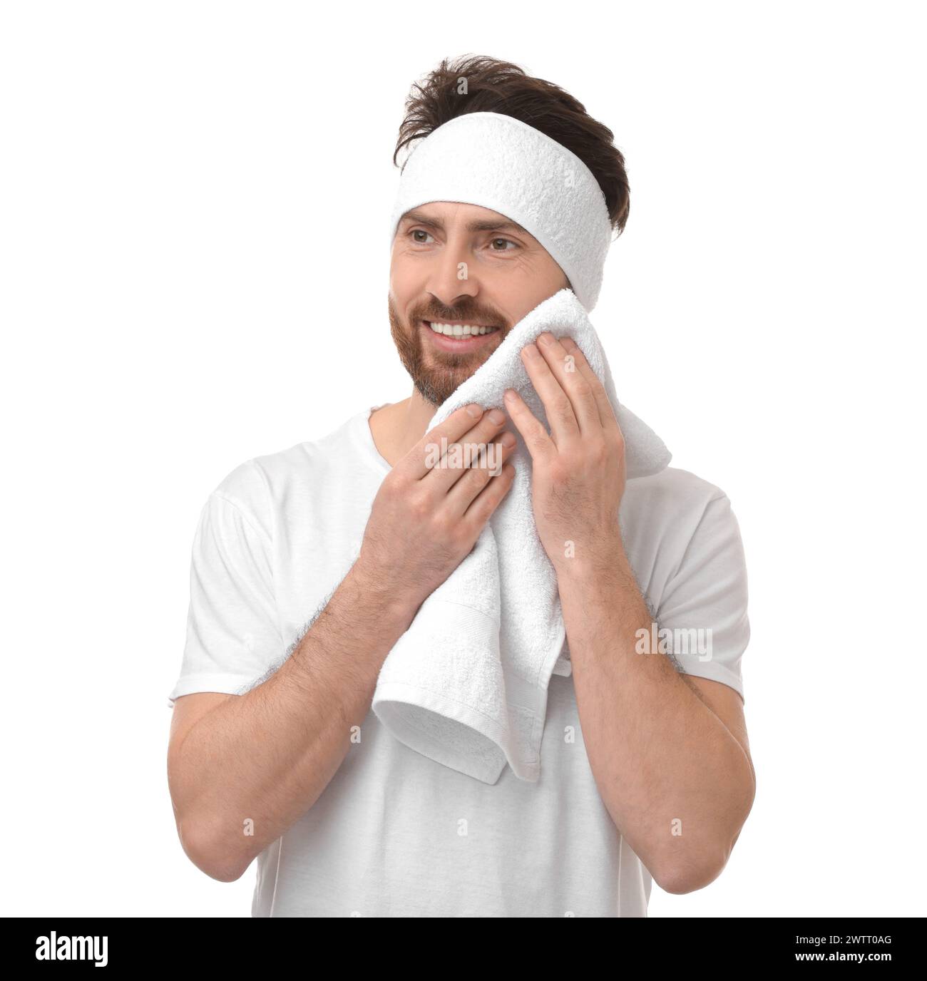 Man wiping face bath towel hi-res stock photography and images - Alamy