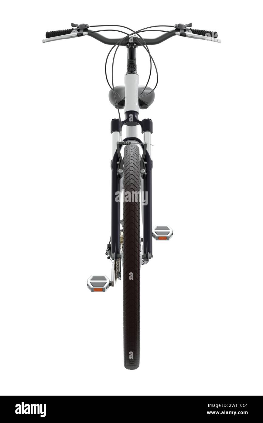 White retro bicycle, side view. Brown leather saddle and handles ...