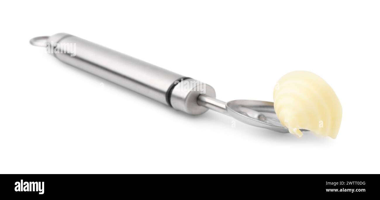 Butter curl in spoon isolated on white Stock Photo - Alamy