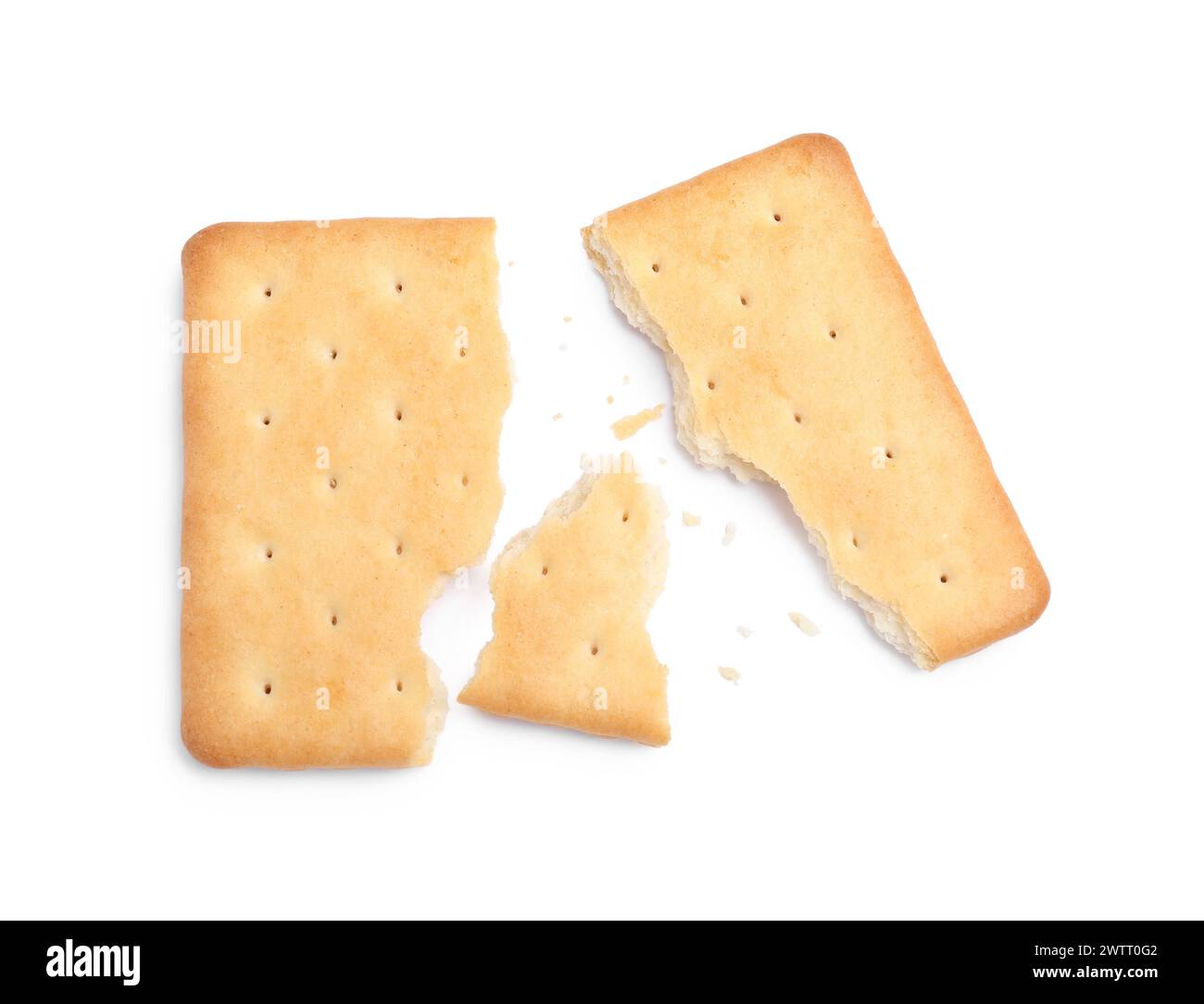 Crispy broken cracker isolated on white, top view Stock Photo - Alamy