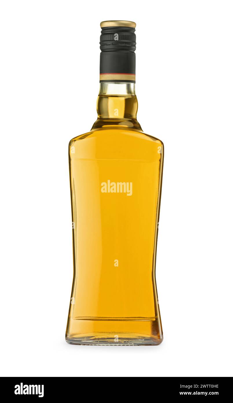 Whiskey in glass bottle isolated on white Stock Photo - Alamy
