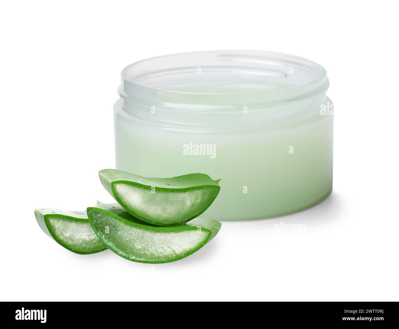 Moisturizing cream with extract of aloe vera. Jar and cut green aloe ...