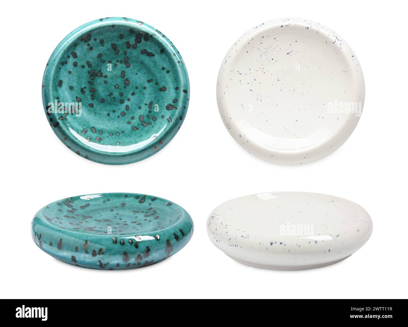 Clean ceramic plates isolated on white, top and side views Stock Photo ...