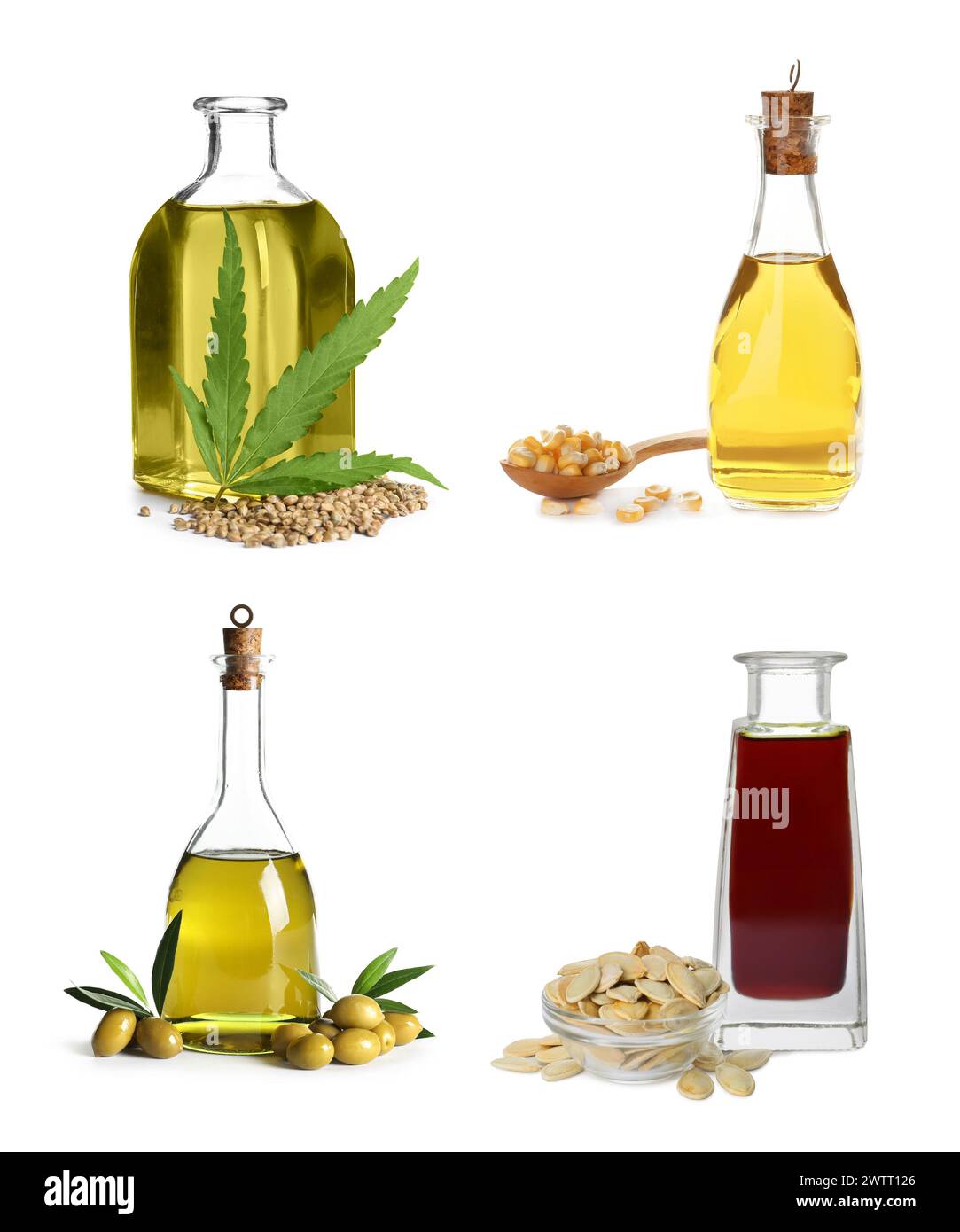 Vegetable fats. Different cooking oils and ingredients isolated on ...