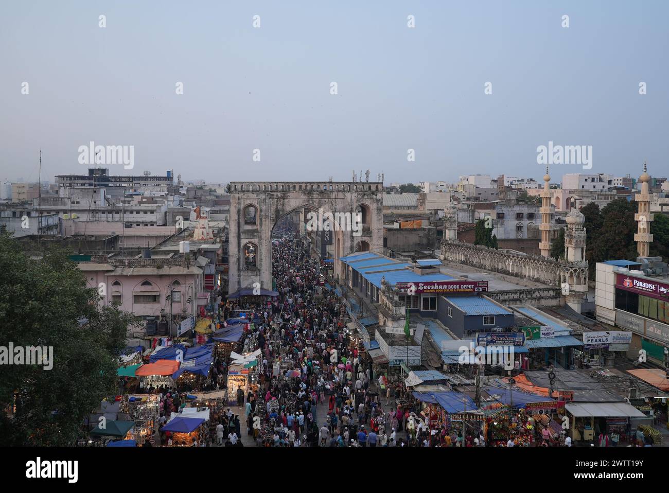 Hyderabad City View from the top of Charminar, Street market Most ...