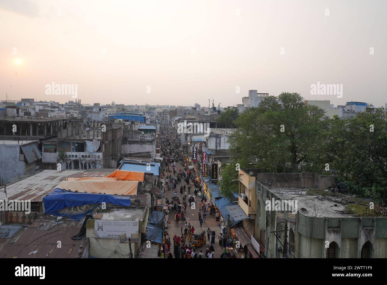 Hyderabad City View from the top of Charminar, Street market Most ...