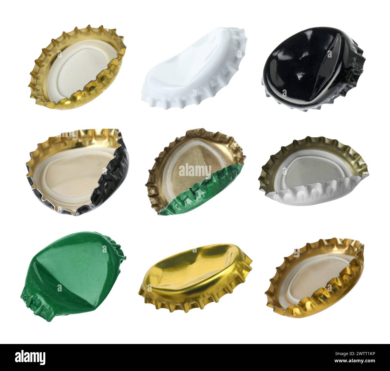 Different beer bottle caps isolated on white, set Stock Photo - Alamy