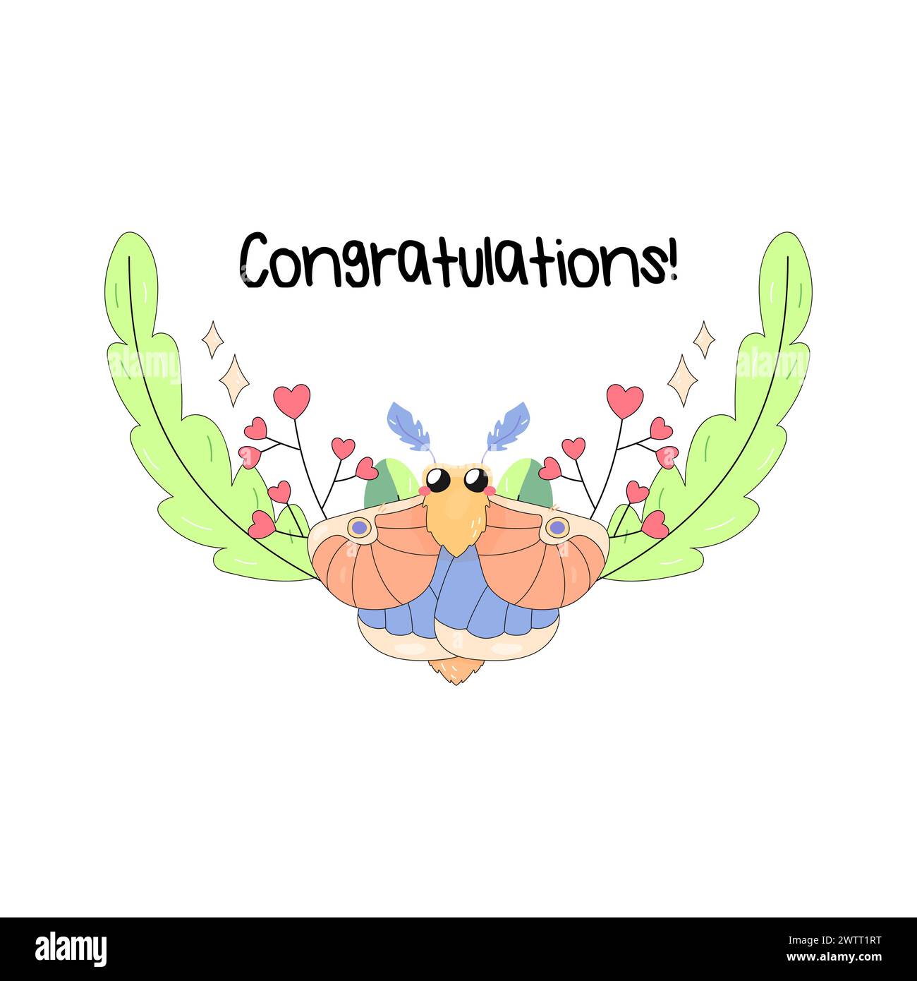 Congratulations frame, with flowers, plants and maple moth, butterfly ...