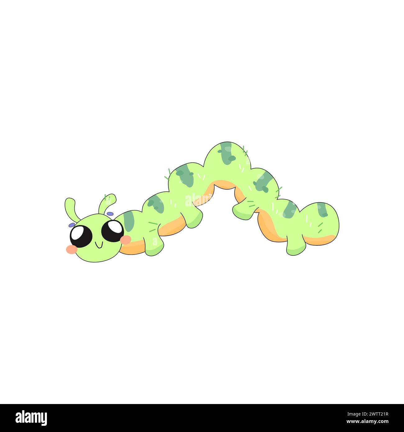 cute green caterpillar, concept, cartoon, kids character insect for t ...