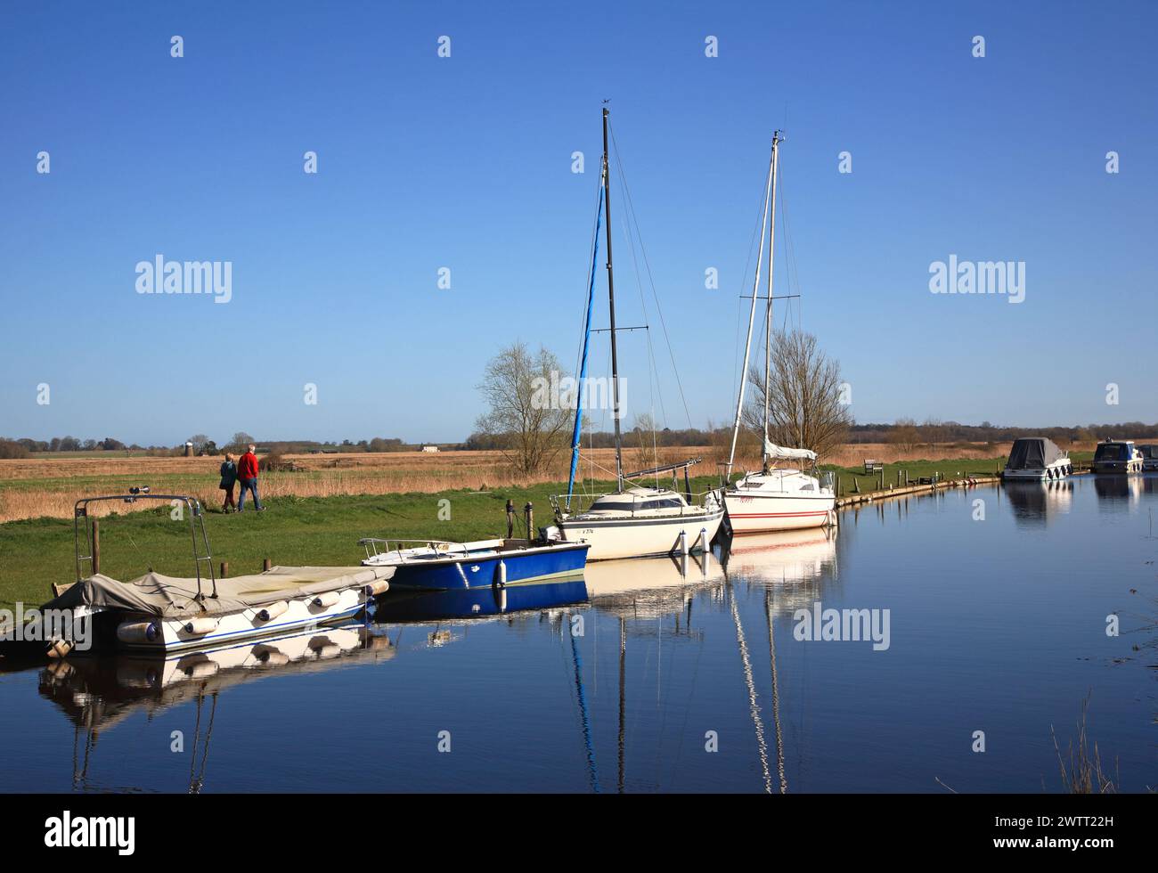 Two people walking on the footpath on the north side of the Boat Dike ...
