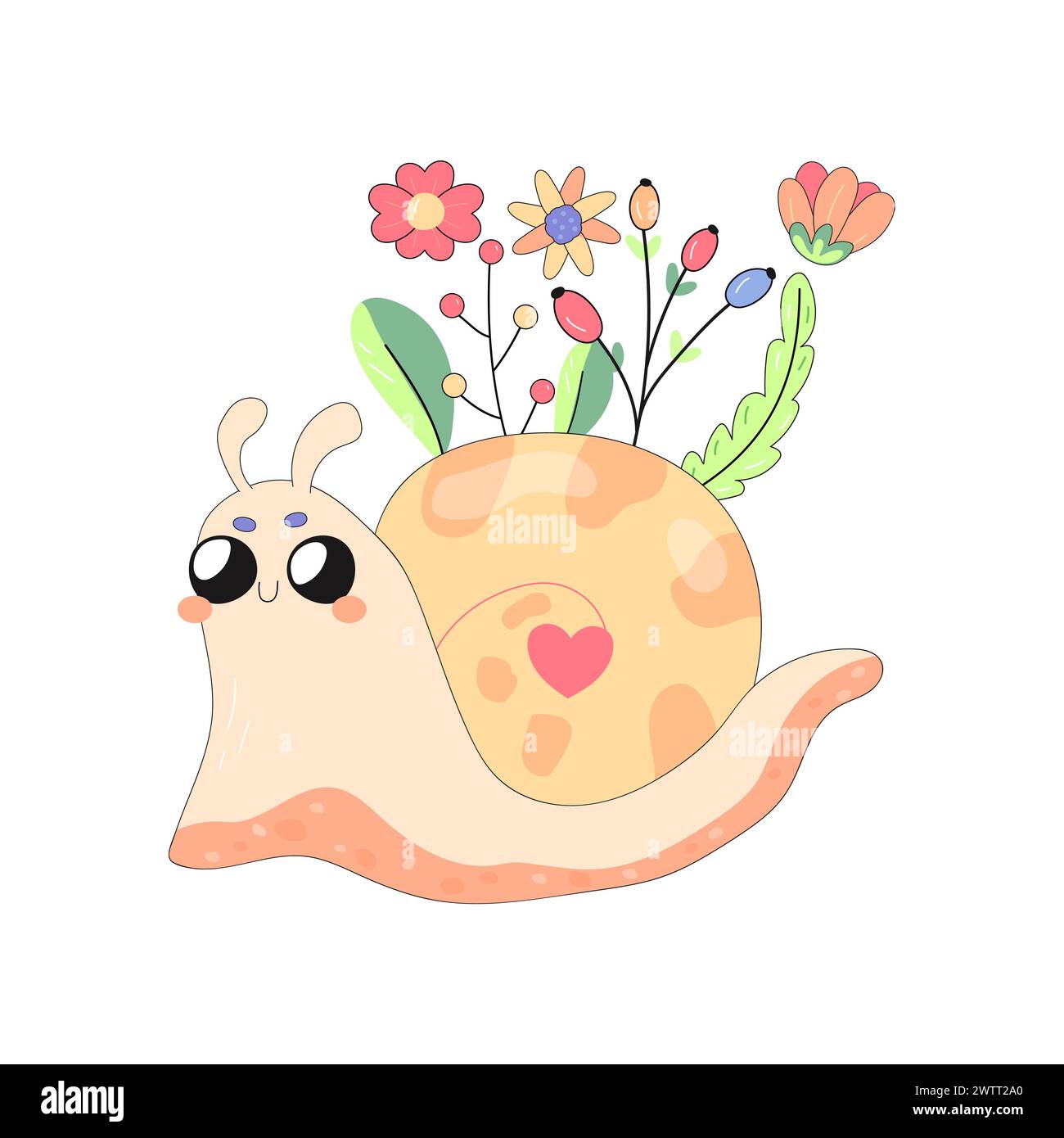 Cute snail, concept , cartoon, for t-shirt printing, with flowers. for ...