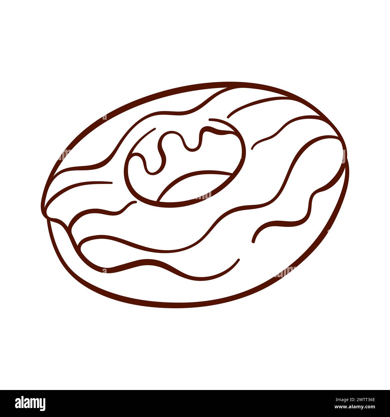 Donut with icing in line art outline style. Doughnut simple icon for ...
