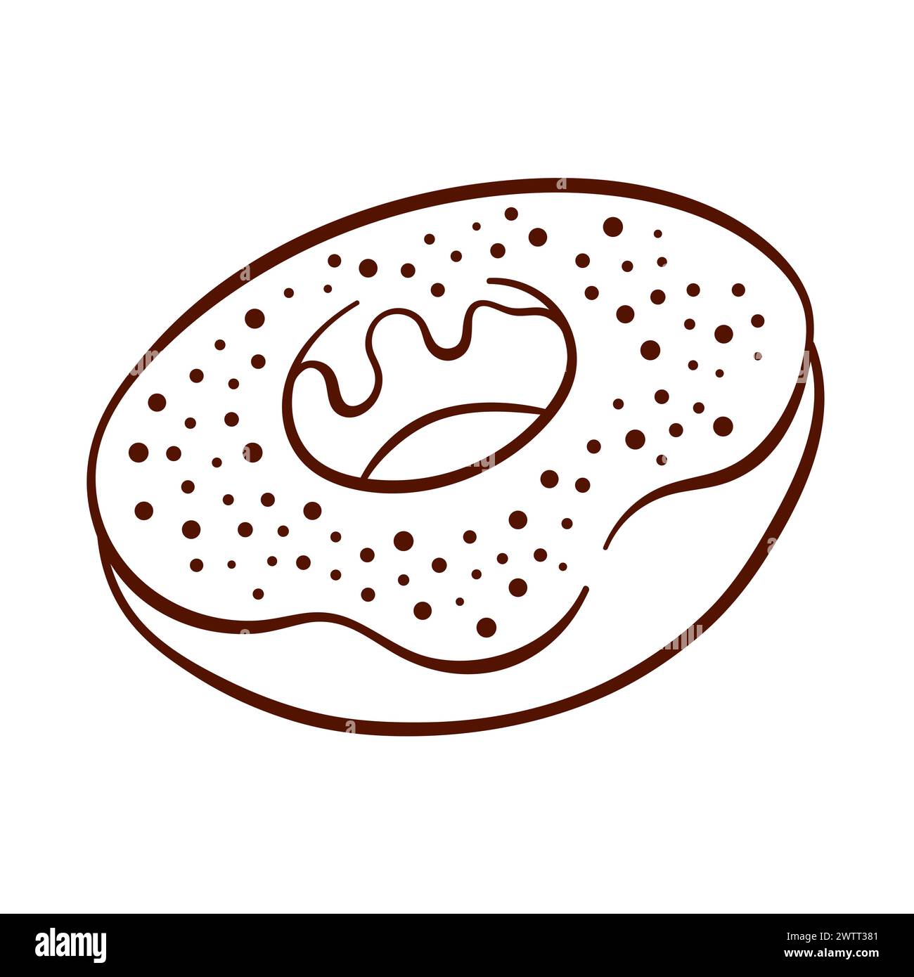 Donut with frosting and sprinkles in line art style. Simple icon for ...