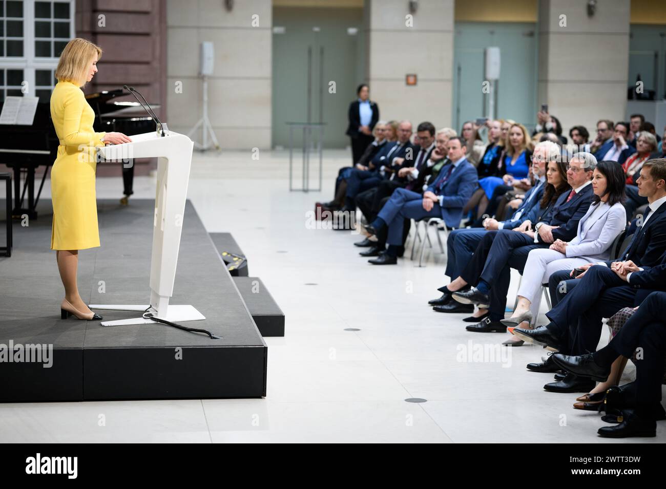 19 March 2024, Berlin: Kaja Kallas (l), Prime Minister of Estonia ...