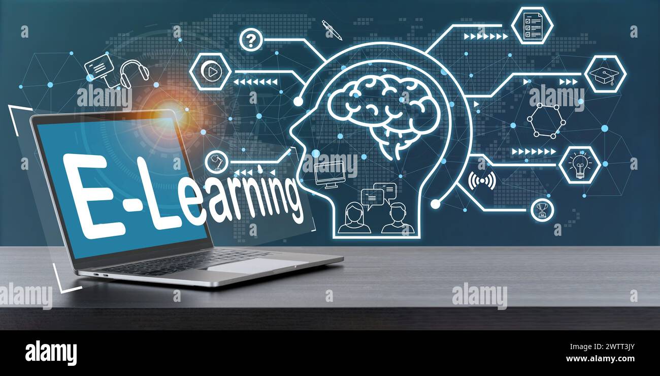 Laptop as elearning idea, Laptop computer with online learning concept ...