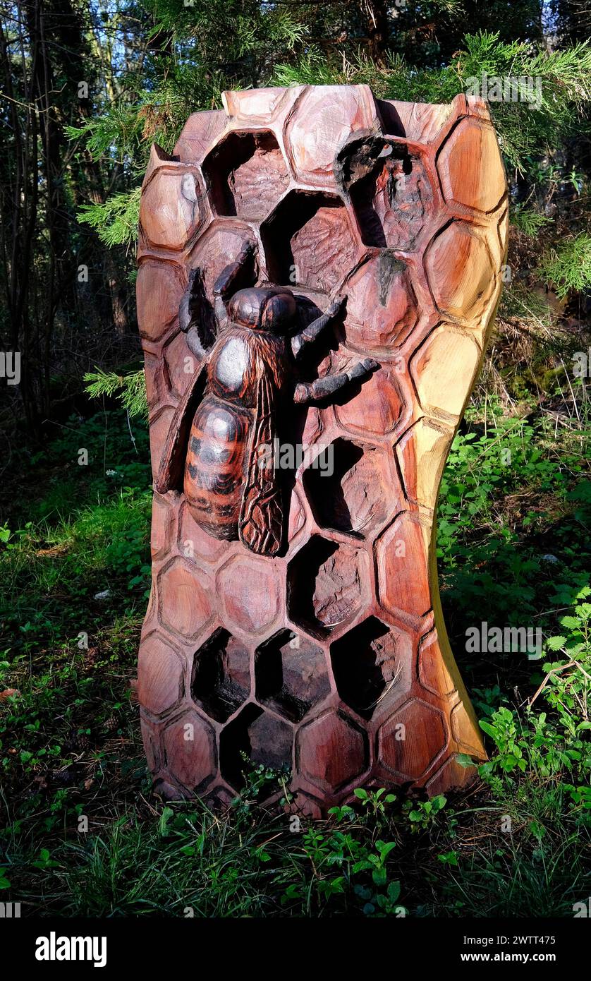 carved timber honeycomb and honey bee Stock Photo - Alamy