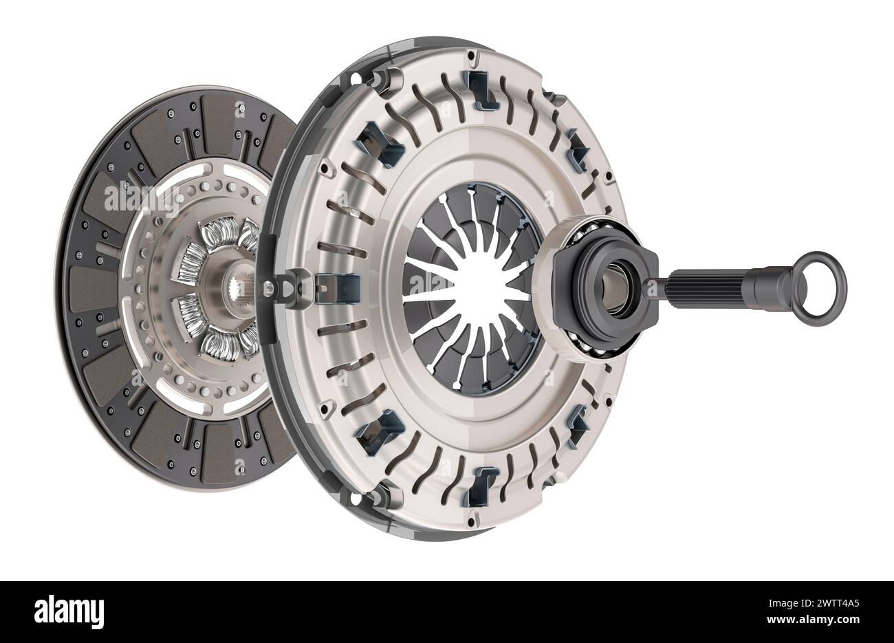 Parts and structure of Car Clutch, 3D rendering isolated on white ...