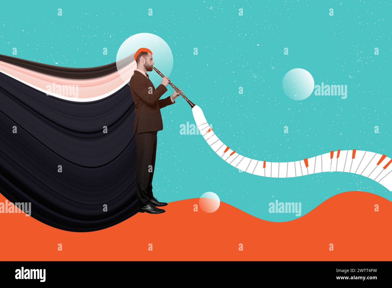 Sketch image composite trend artwork 3D photo collage of young musician ...