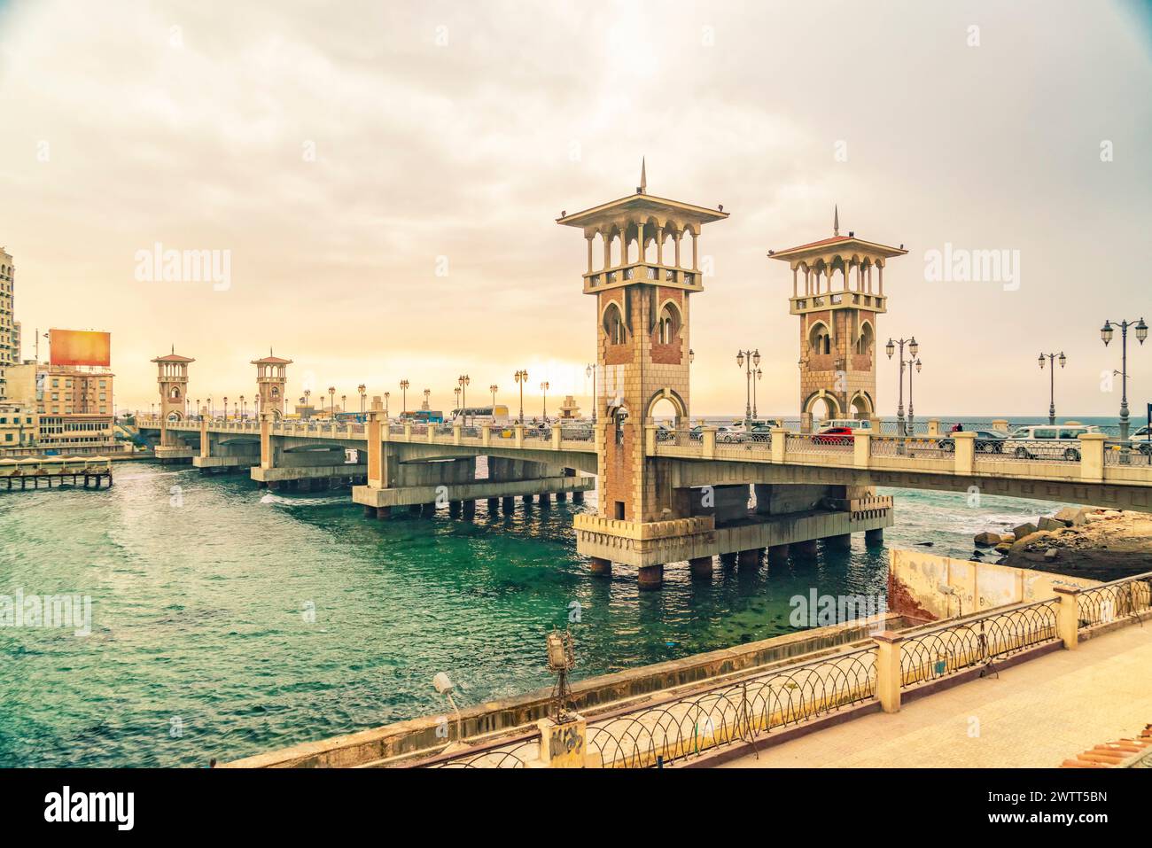 Stnaley Bridge on the Mediterranean sea, Alexandria, Egypt Stock Photo ...