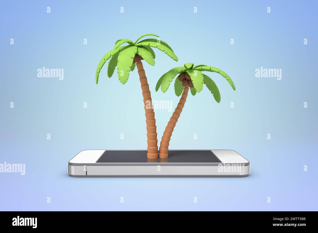 Smartphone screen displaying 3D palm trees visual Stock Photo - Alamy
